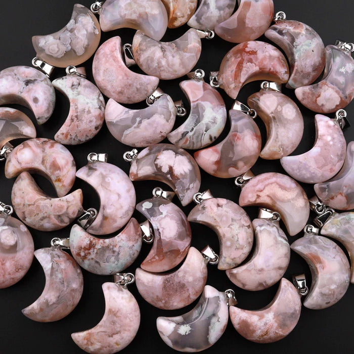 Natural Cherry Blossom Agate Moon Pendant – Sunshine Daydream